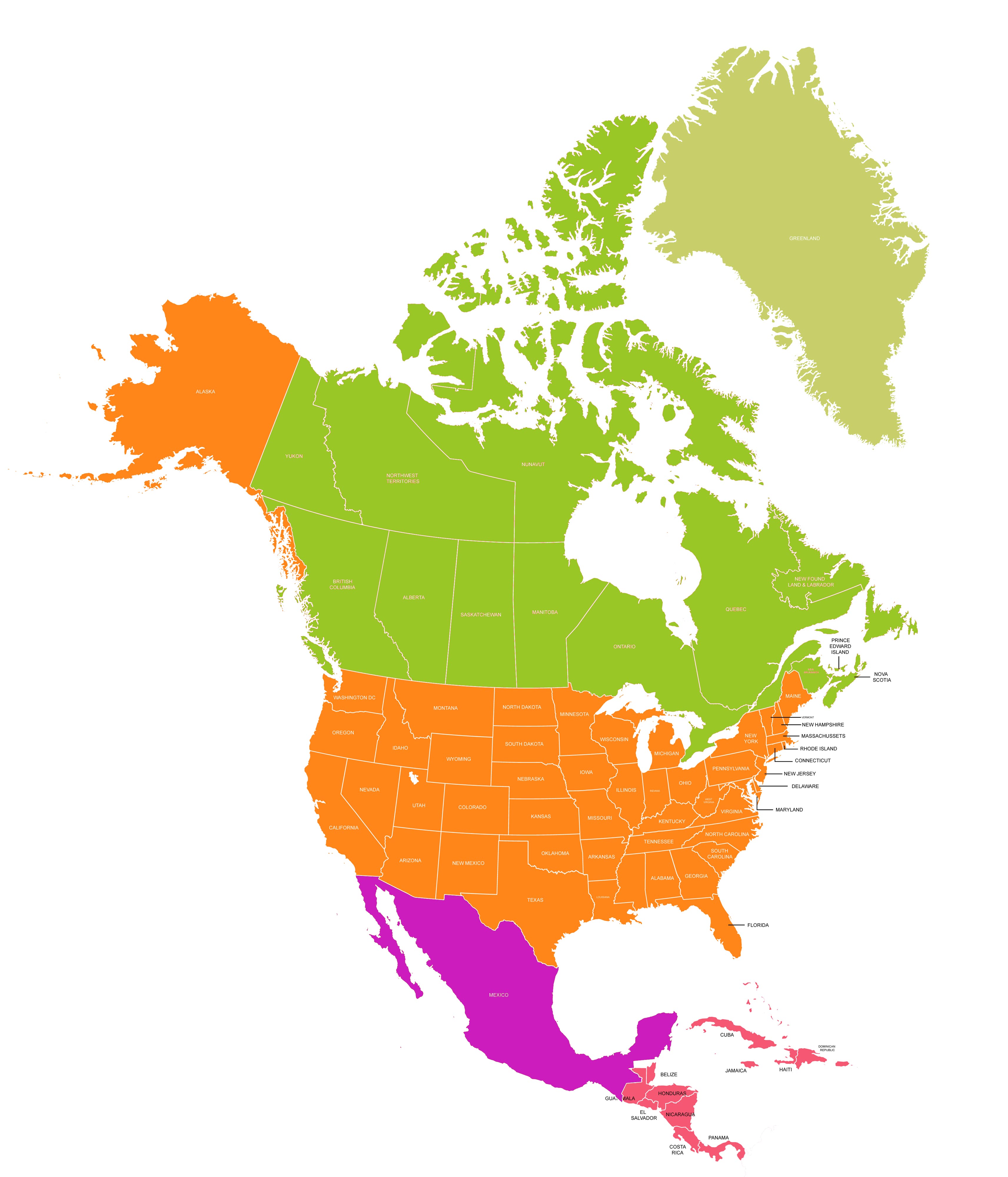 North America Honeymoon Destination - North America Regions Map north ...