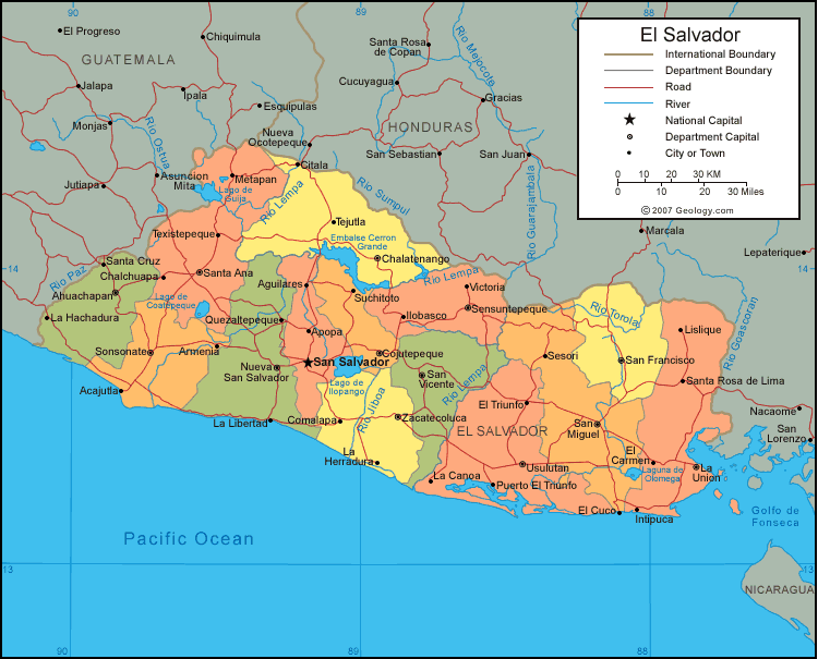 Map Of El Salvador Central America Map Of El Salvador Central America