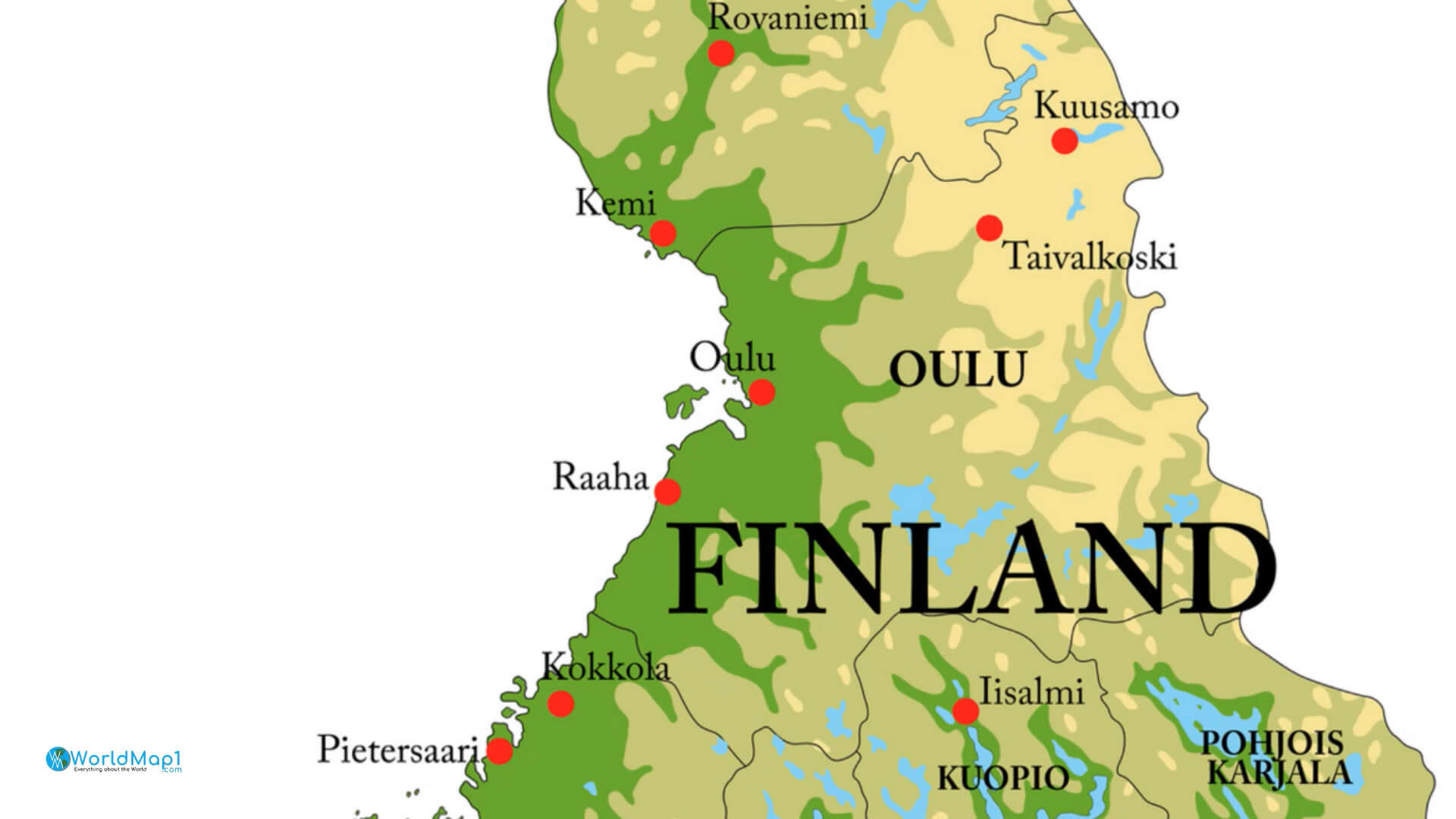Finland Free Printable High Detailed Map with Russia Border