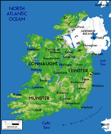 Ireland Physical Features Map Ireland Physical Features Map