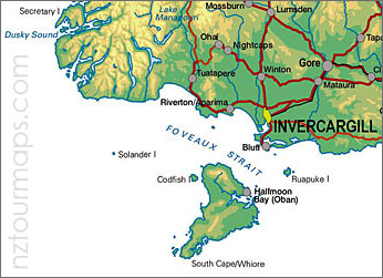 Invercargill Map - New Zealand