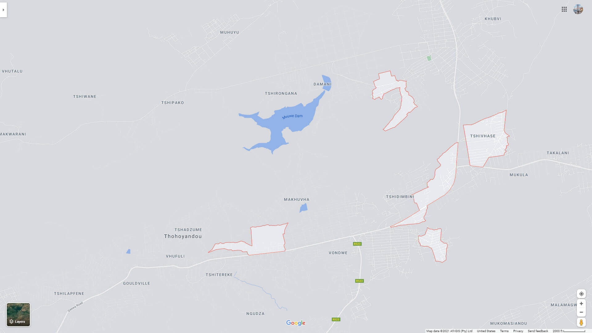 Tshivhase Map - South Africa