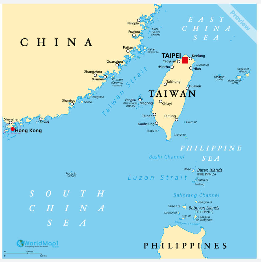 Taiwan Free Printable Map