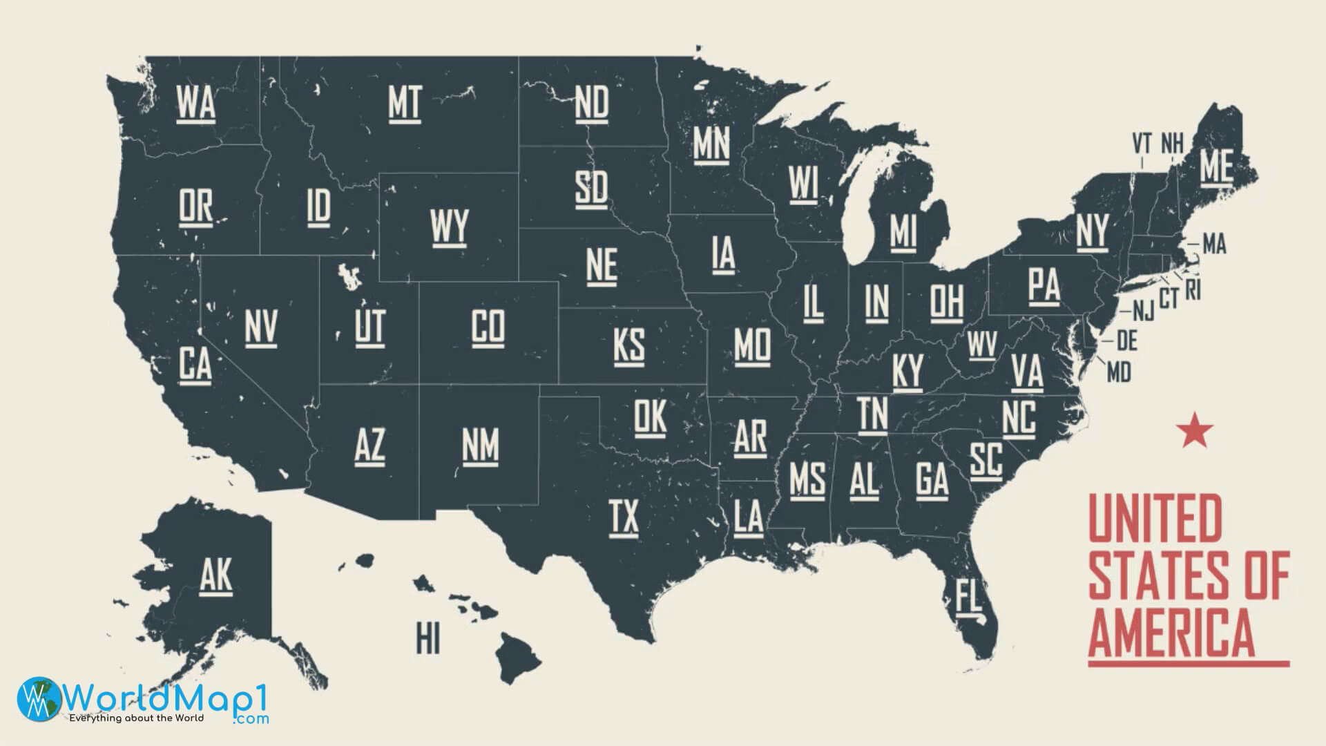 Free Printable United States Map with States