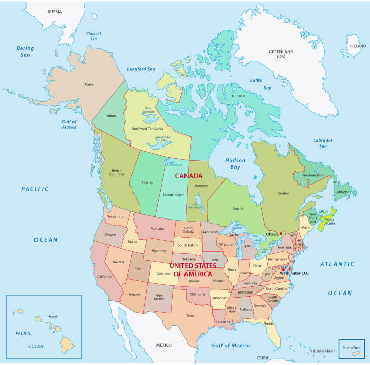 US Political Map with Capital Washington, Most Important Cit