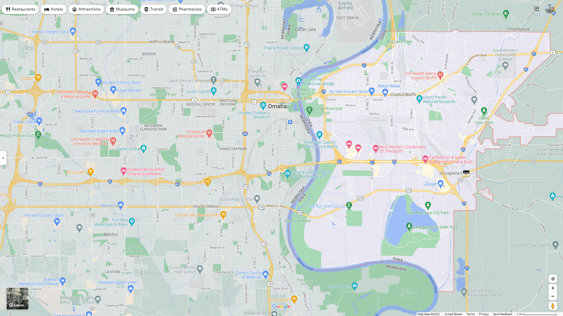 Council Bluffs, Iowa Map
