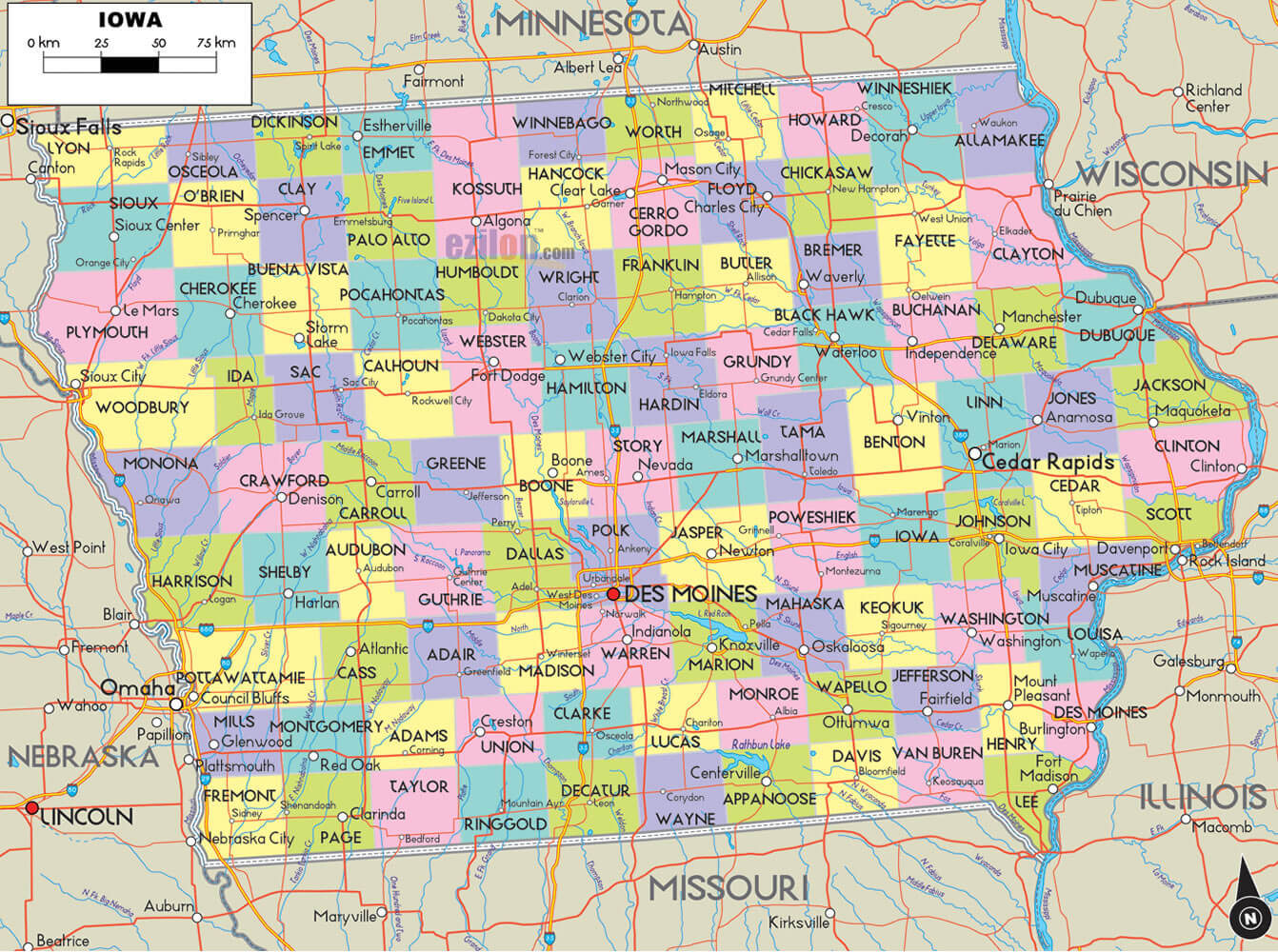Detailed Iowa Road Map Detailed Iowa Road Map