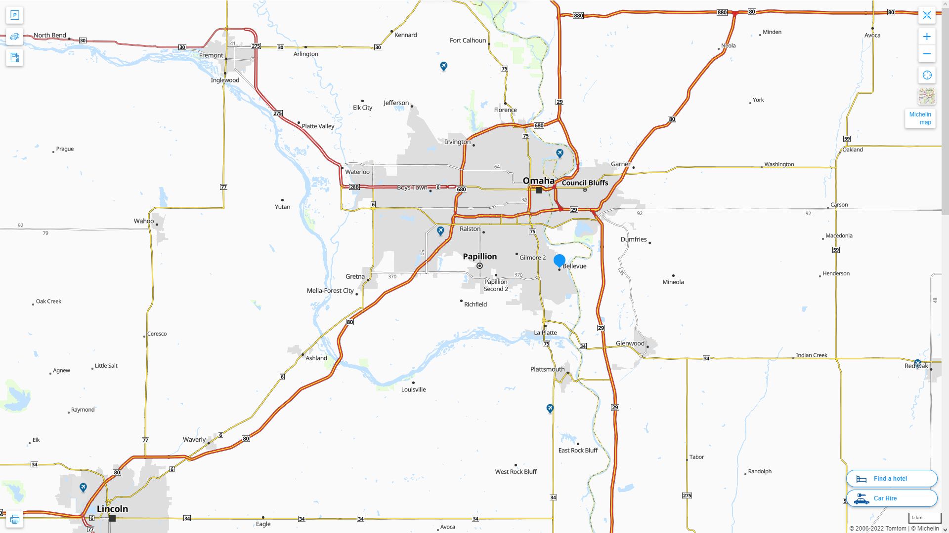 Bellevue, Nebraska Map