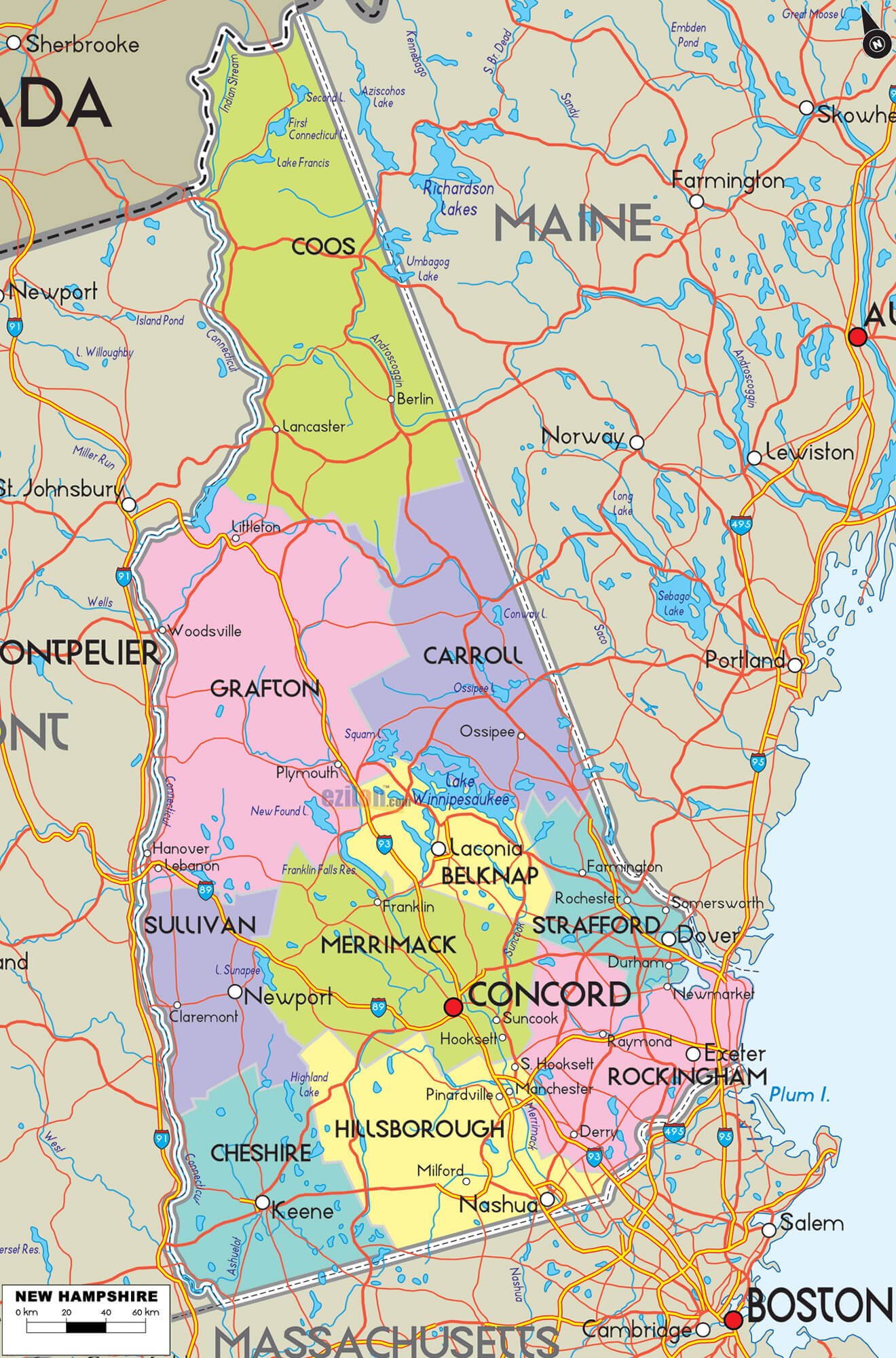 New Hampshire Boston Map New Hampshire Boston Map