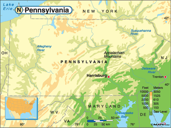 Pennsylvania Physical Map Pennsylvania Physical Map
