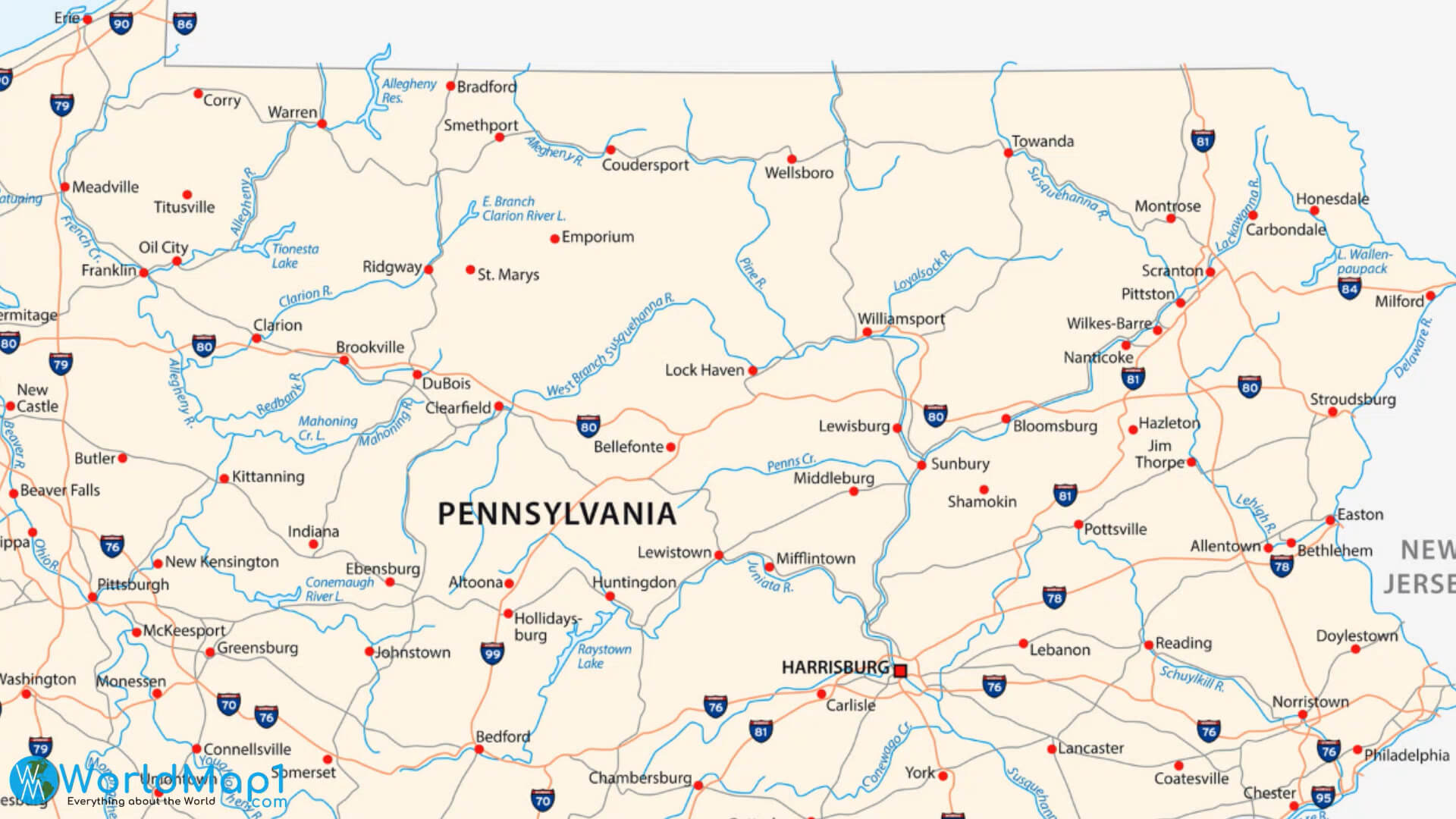 Where is Located Pennsylvania in the US and Cities Map of Pe