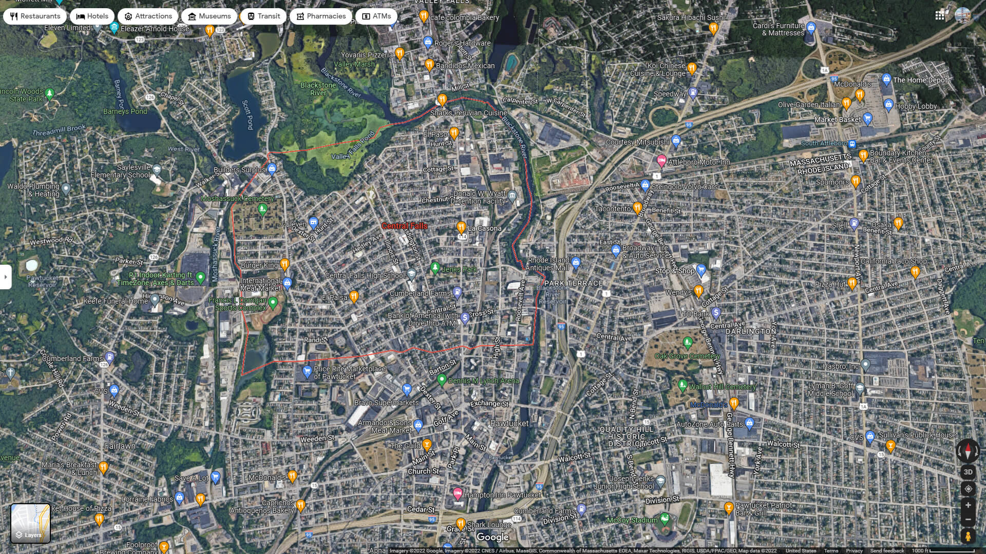 Central Falls, Rhode Island Map