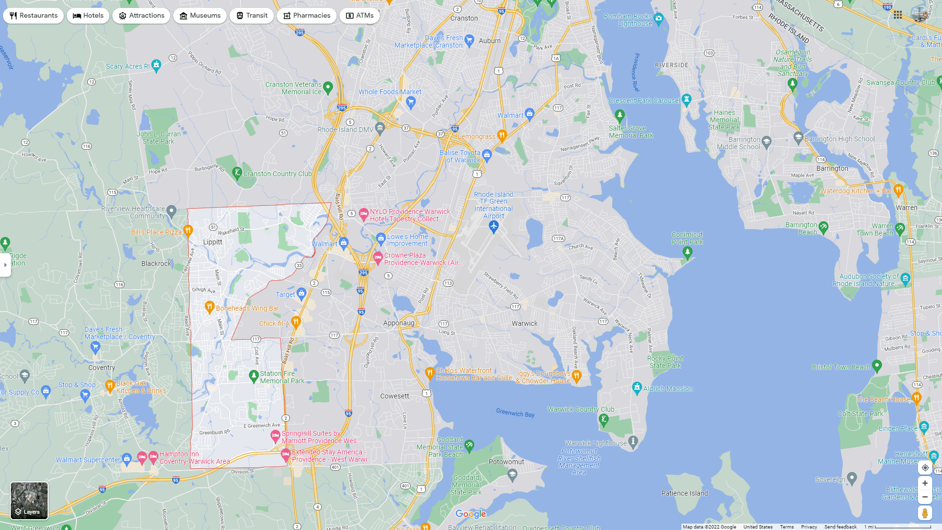West Warwick Town Rhode Island Map - United States
