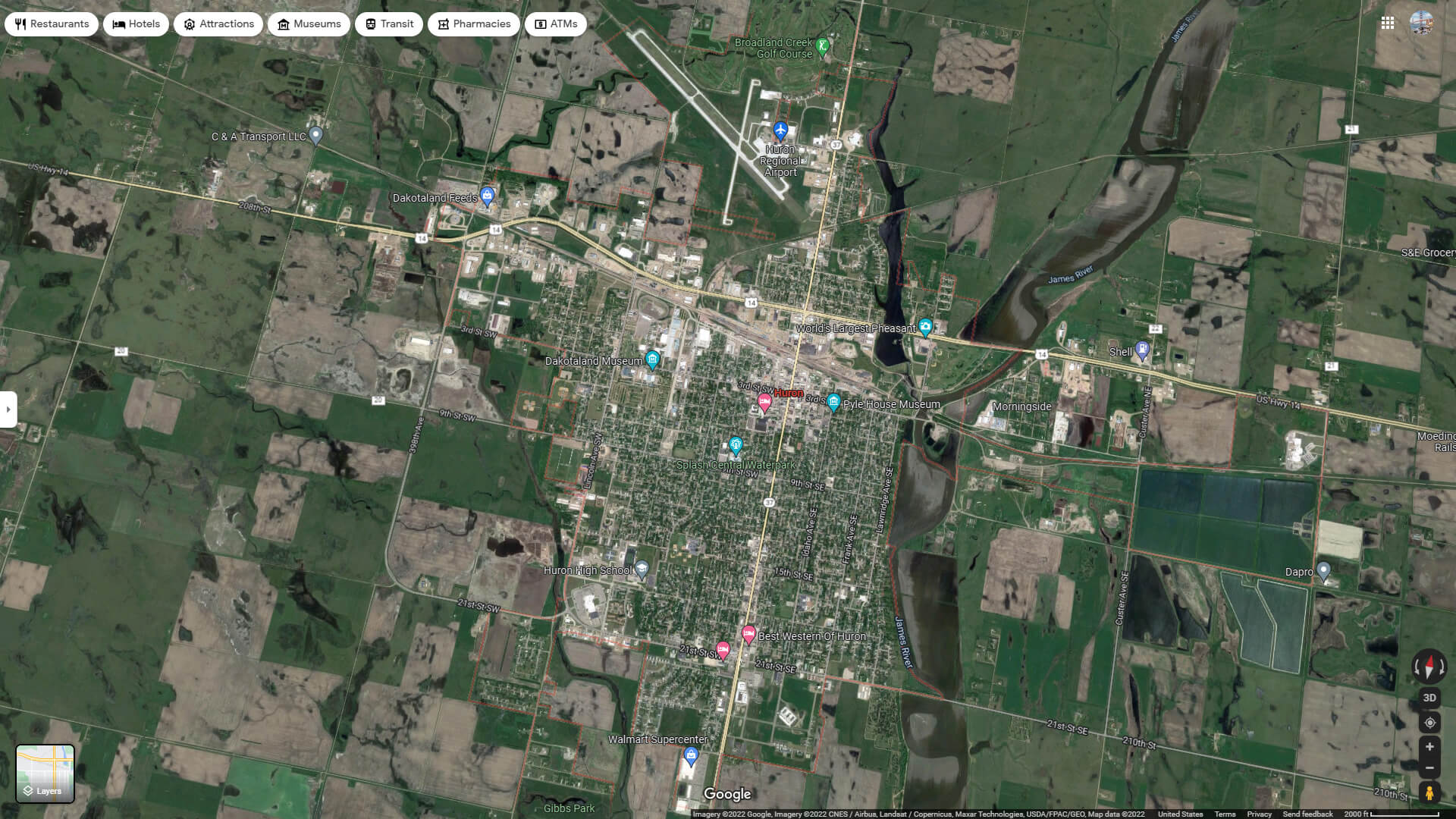 Huron, South Dakota Map