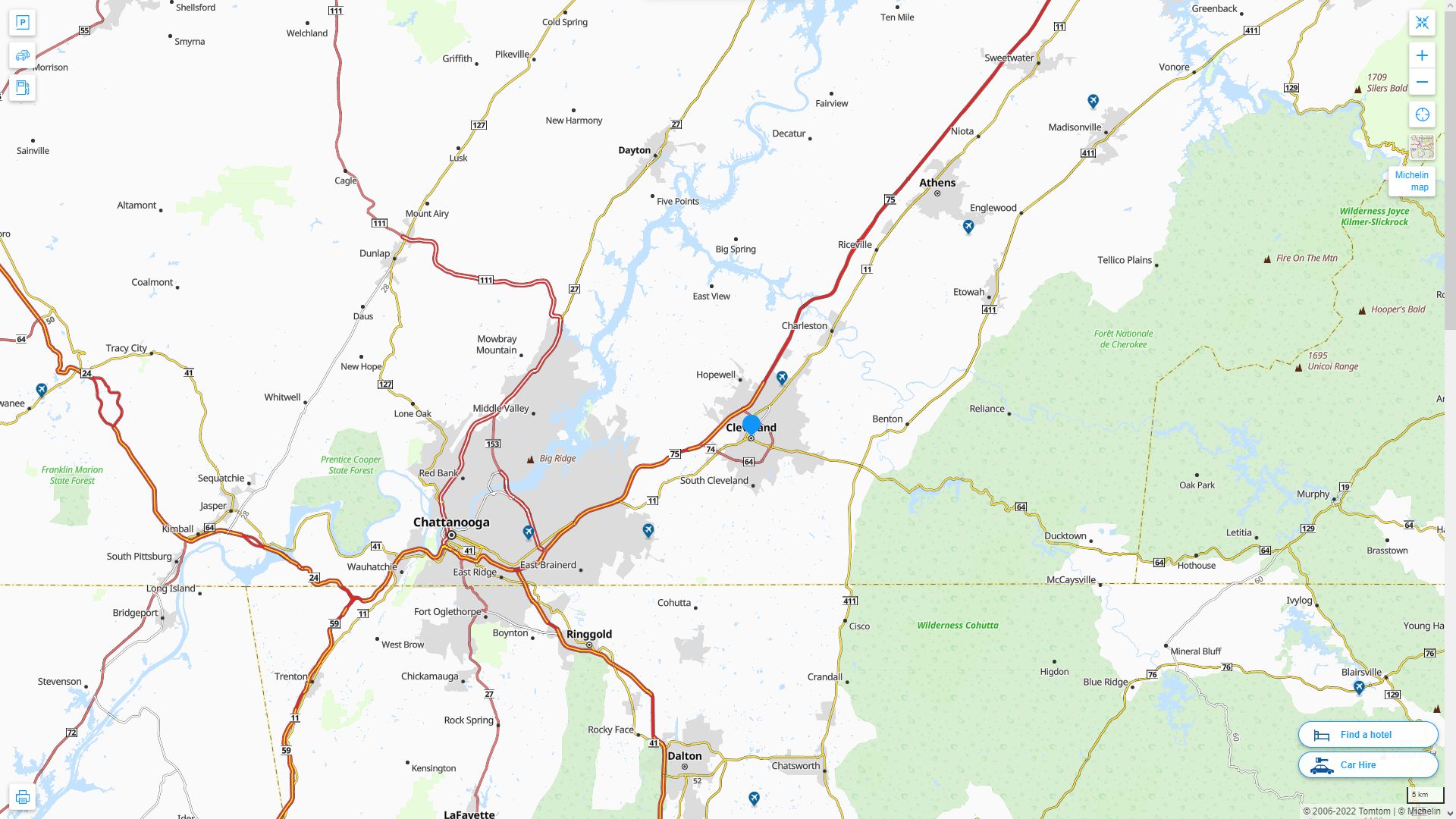 Cleveland, Tennessee Map