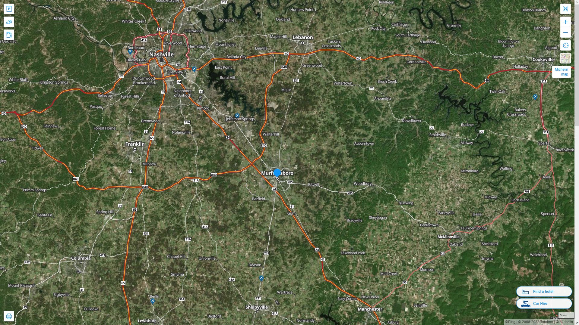 Murfreesboro, Tennessee Map