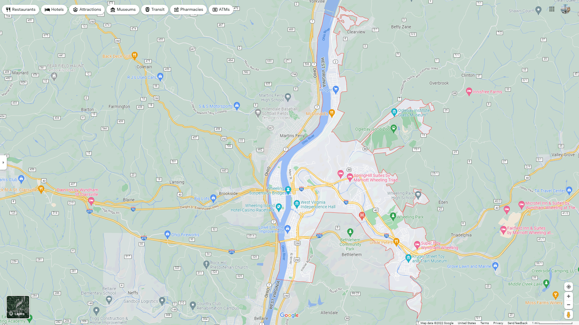 Wheeling, West Virginia Map
